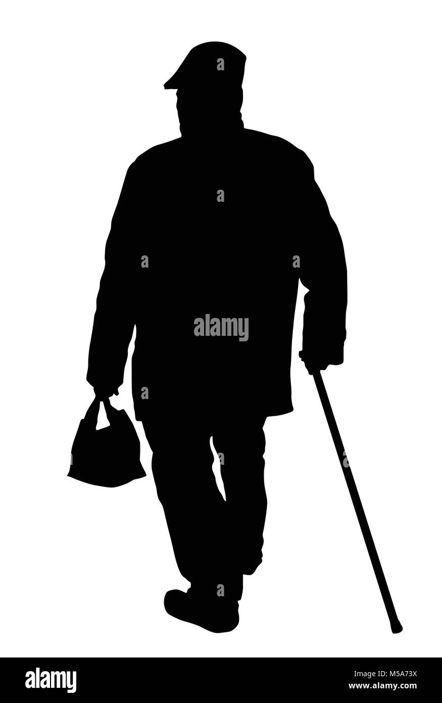 Old Man Walks With Cane On White Background Vector Illustration Stock
