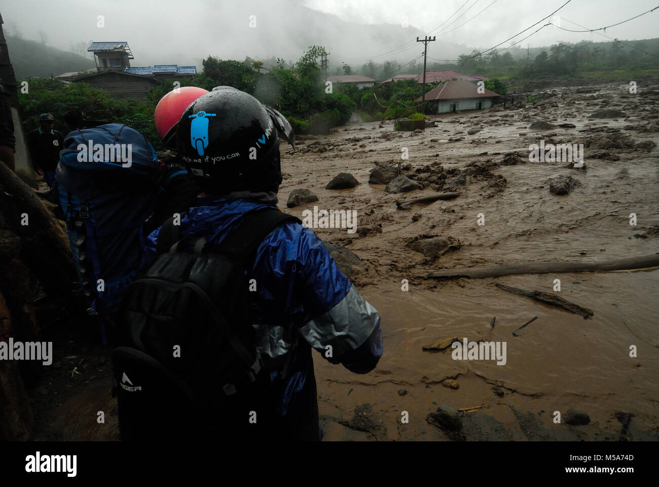 Indonesia. 21st Feb, 2018. Cold lava floods as a result of the eruption ...