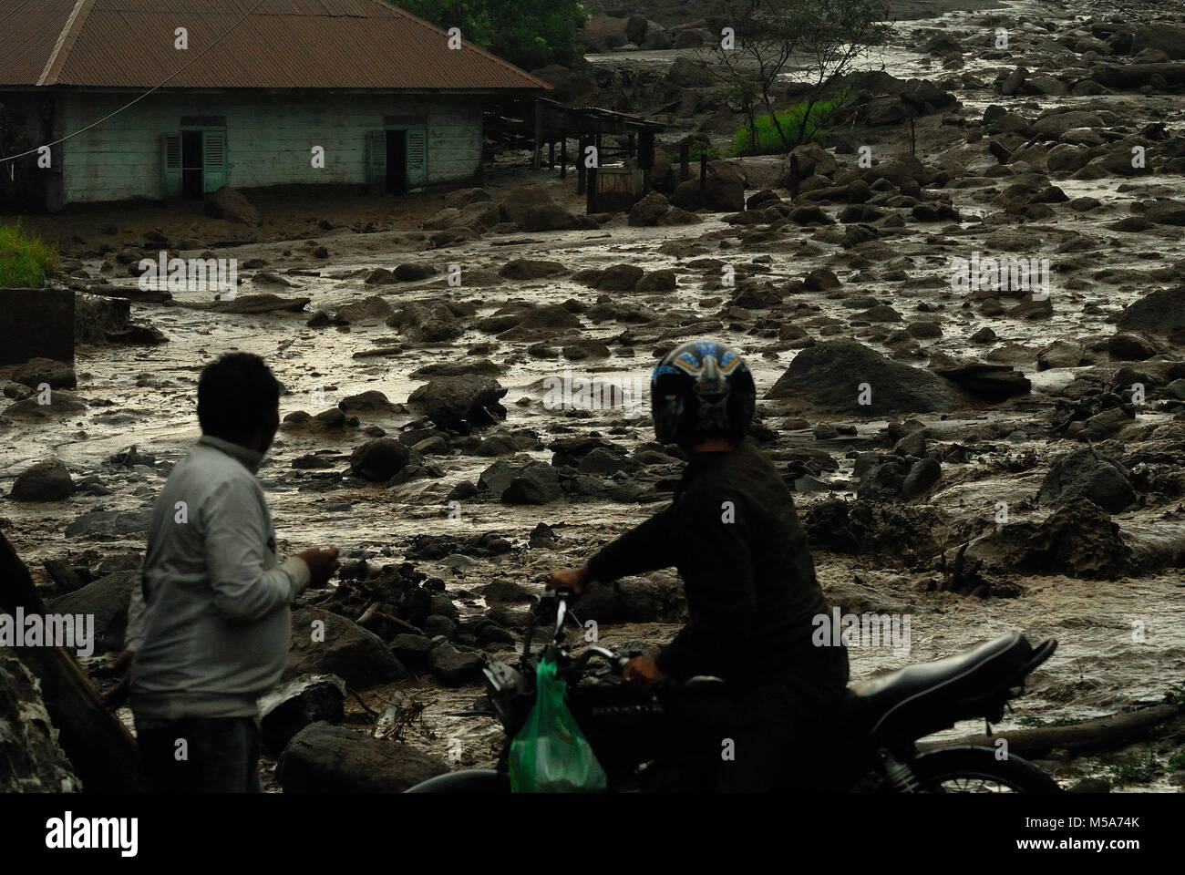 Indonesia. 21st Feb, 2018. Cold lava floods as a result of the eruption ...