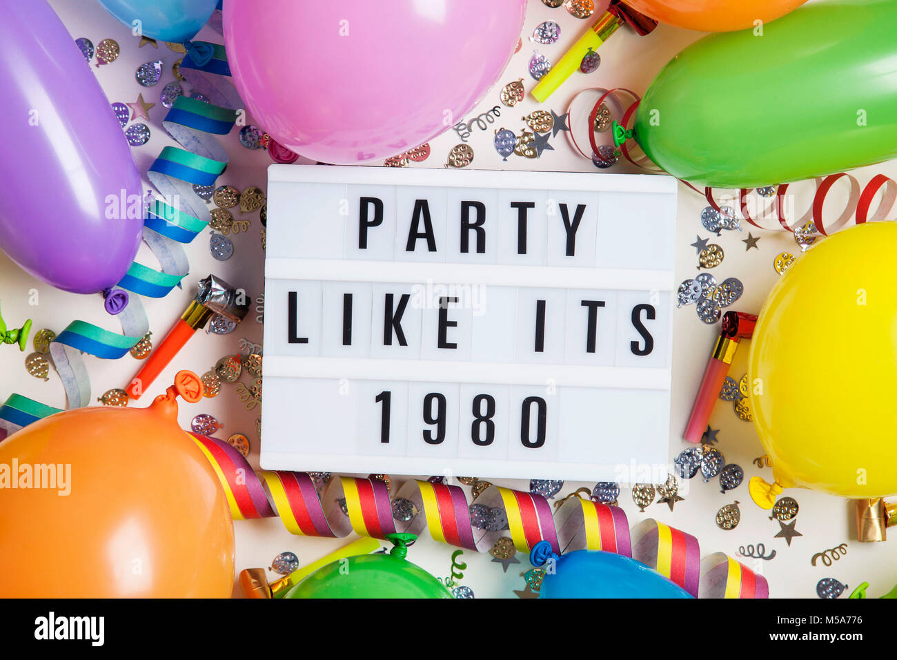 Party celebration background with party message on a lightbox Stock ...