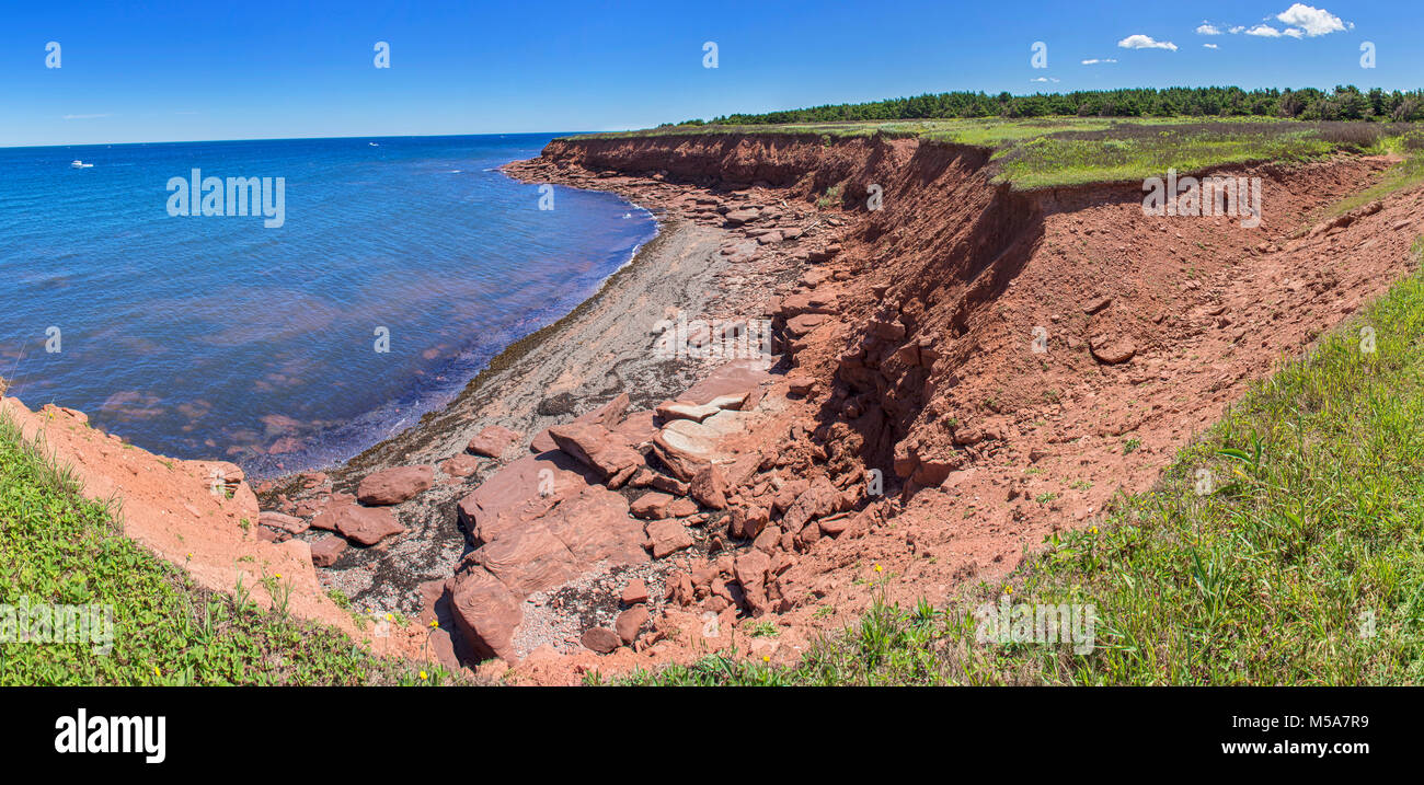 Panoramic View of Red Rocks and cliffs on Cavendish Beach, Prince ...