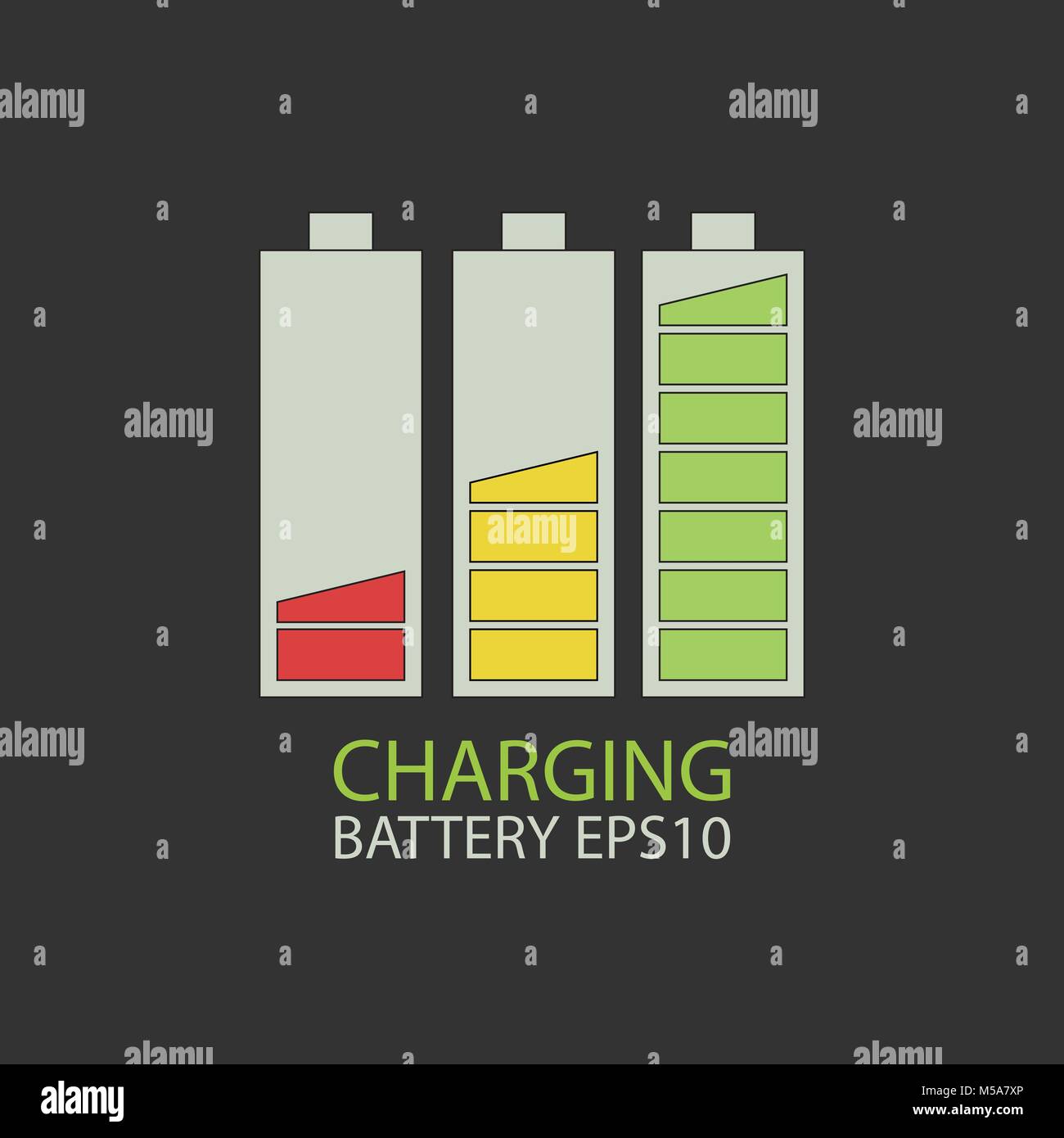 Collection charging battery. Vector icon. Isolated symbol on a black ...