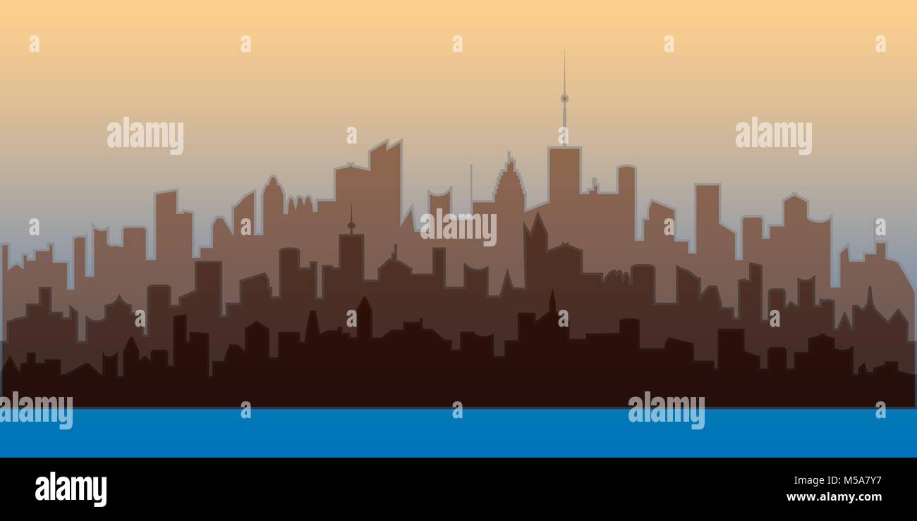 Horizontal city landscape. Brown silhouettes of buildings. Vector ...