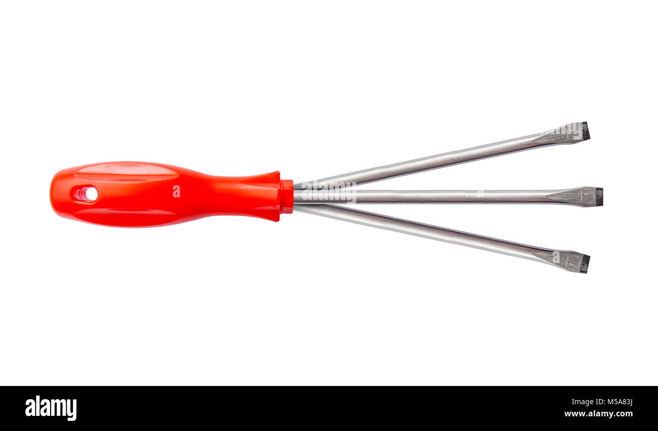 Red shiny metal and plastic tool screwdriver for repair with three ...