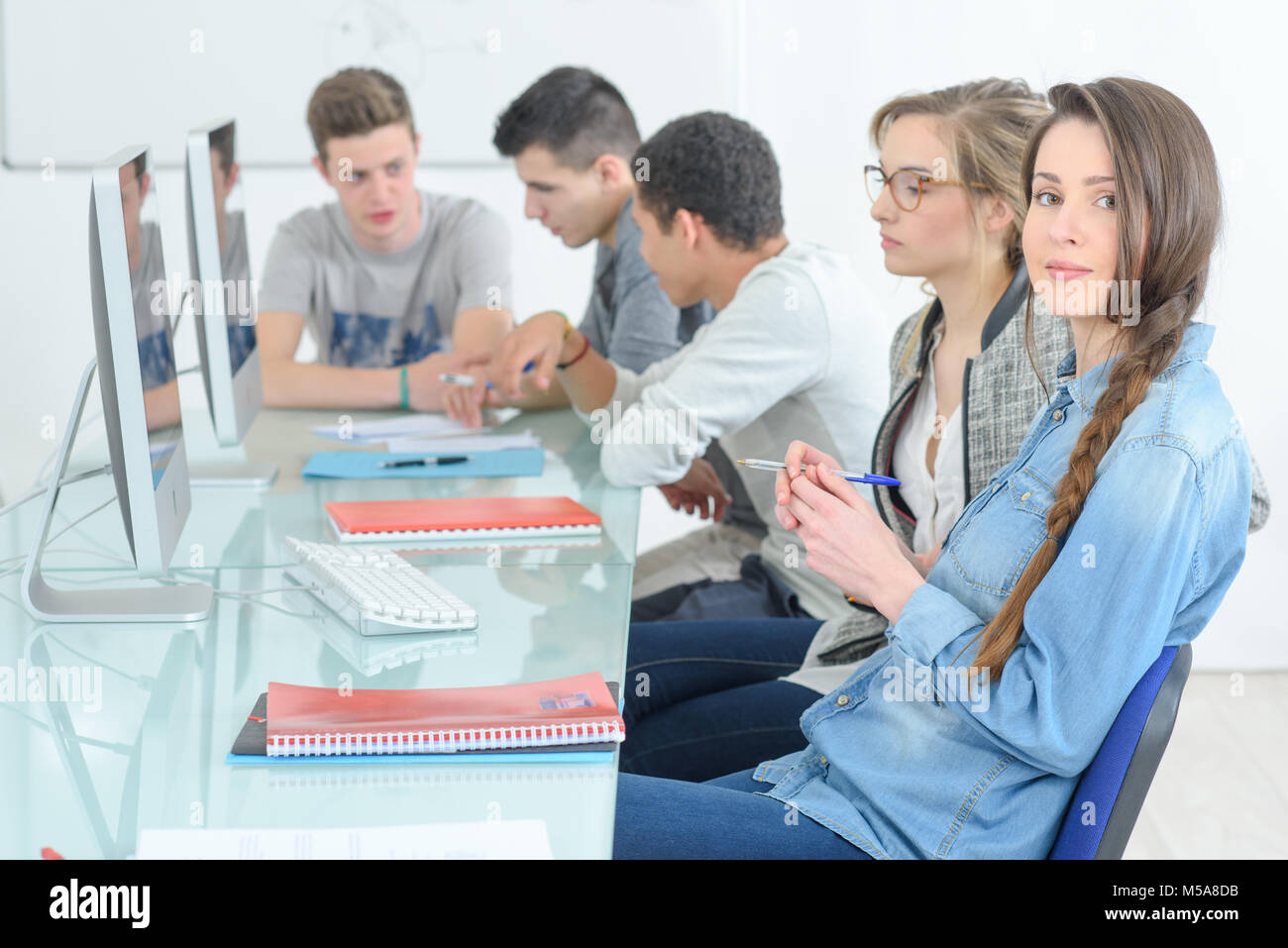 group of college students attending a computer class Stock Photo - Alamy