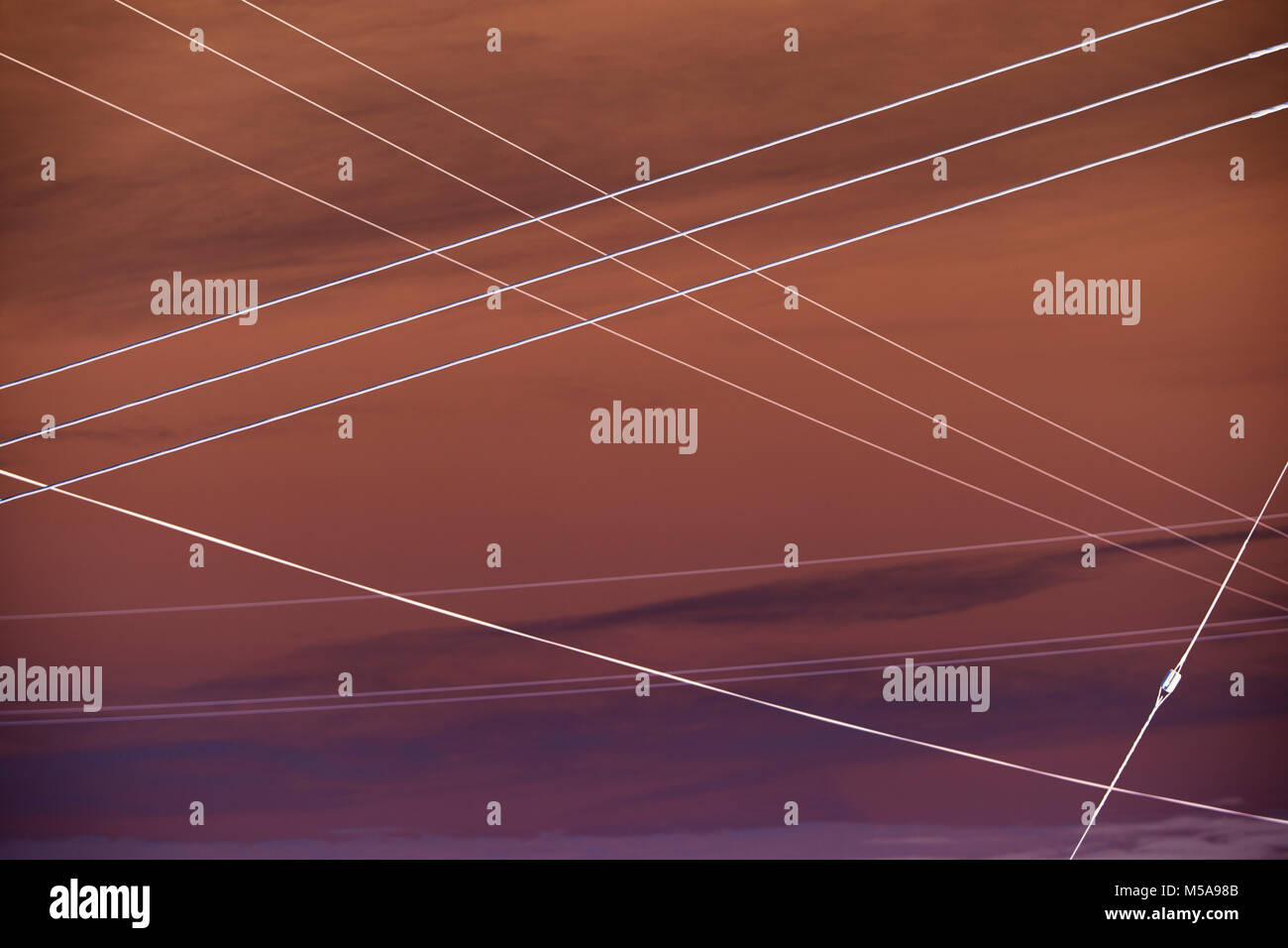 Abstract of electrical utility wires extending across sky Stock Photo ...