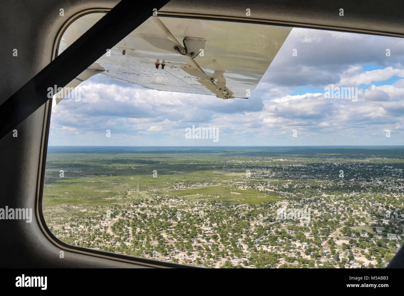 An aerial view of the Okavango Delta in Botswana seen from a bush plane ...