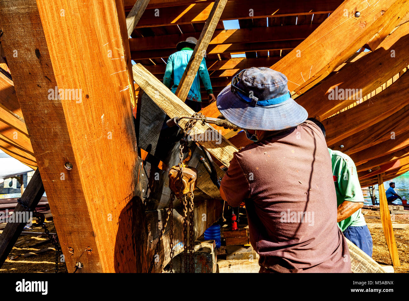 Worker in Shipyard. Shipyard industry ,( ship building) Big ship on ...