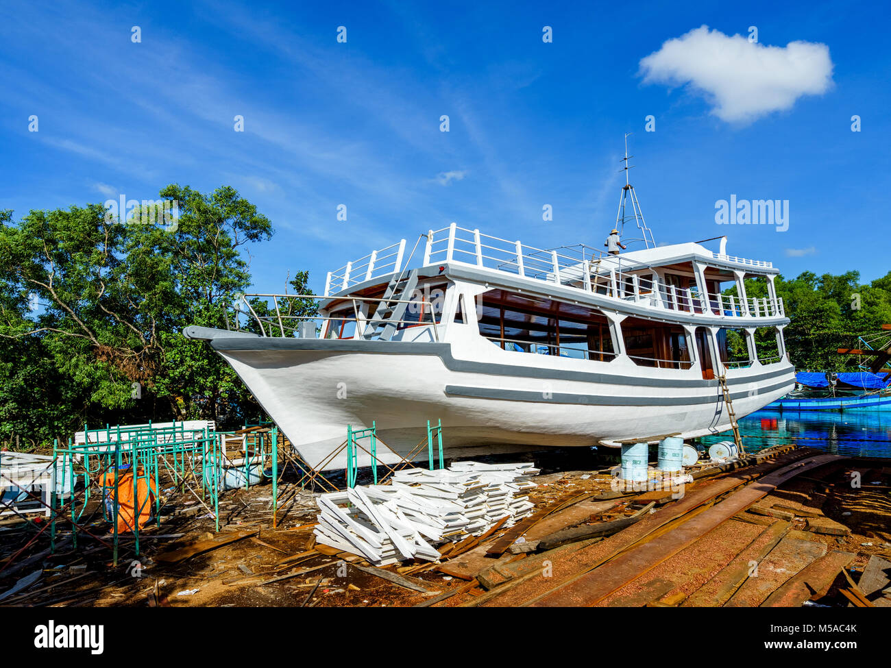 Worker in Shipyard. Shipyard industry ,( ship building) Big ship on ...