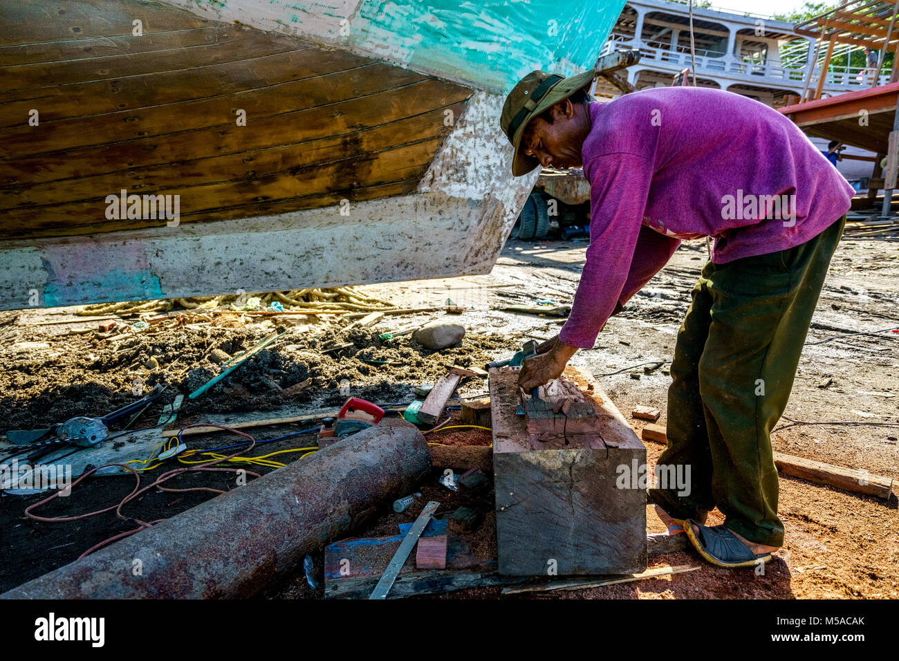 Worker in Shipyard. Shipyard industry ,( ship building) Big ship on ...