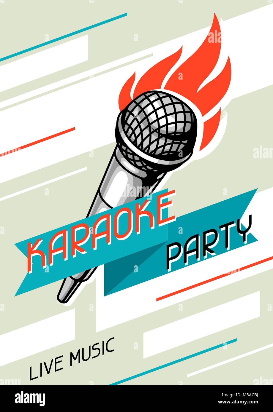 Karaoke party poster. Music event banner. Illustration with microphone ...