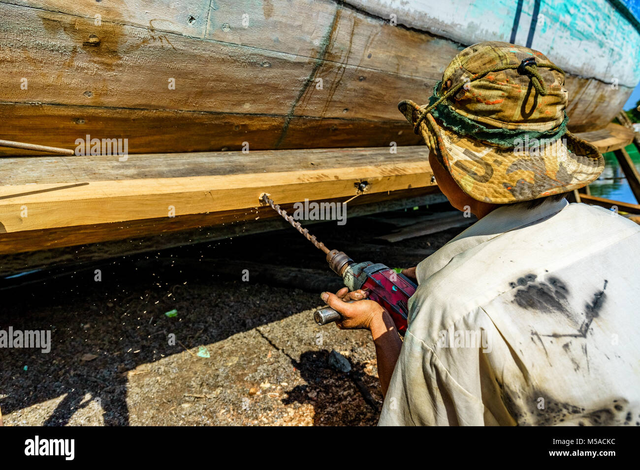 Worker in Shipyard. Shipyard industry ,( ship building) Big ship on ...