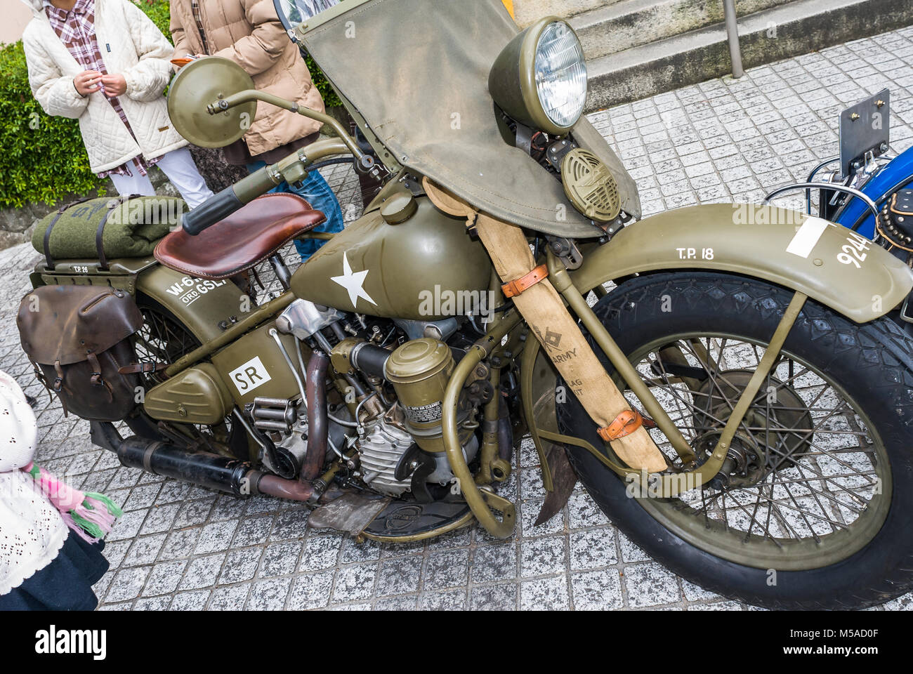 Harley Davidson motorcycles in US Army livery, Sasayama, Japan Stock ...