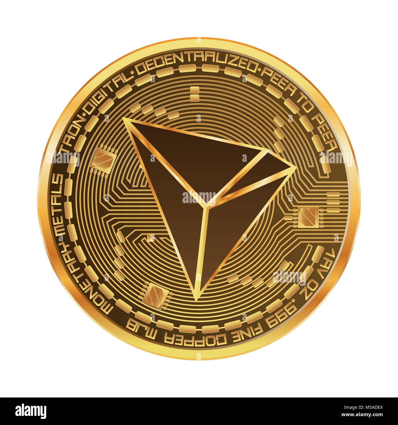 Crypto currency golden coin with tron symbol on obverse isolated on ...