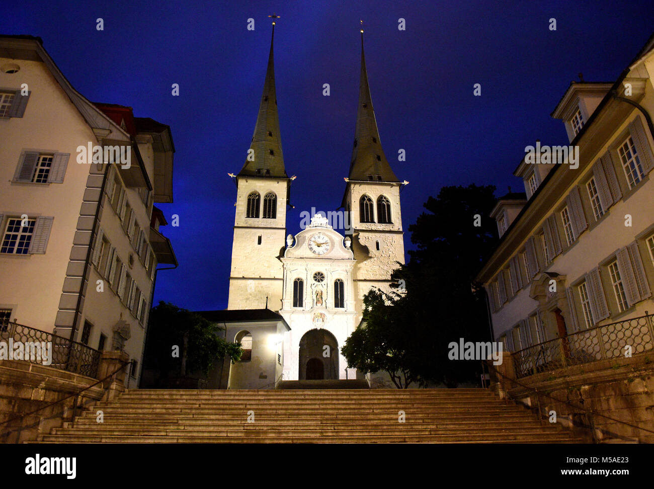 Church of St. Leodegar at night in Lucerne, Switzerland Stock Photo - Alamy