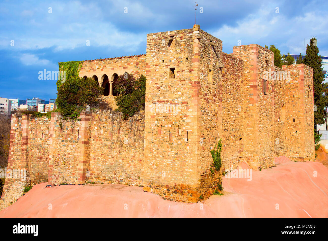 a view of the medieval Vallparadis Castle in Terrassa, Spain, in the ...