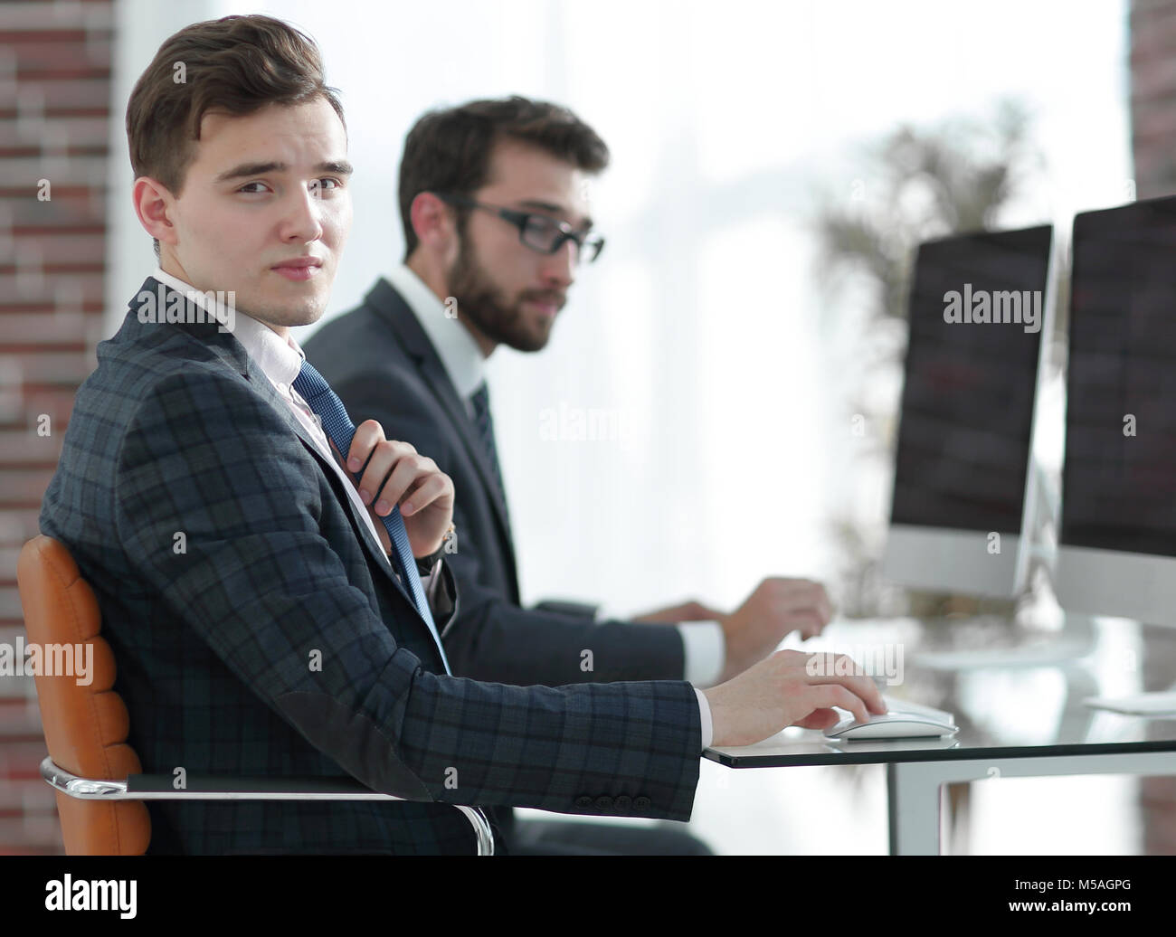 employees work with computers in a modern office Stock Photo - Alamy