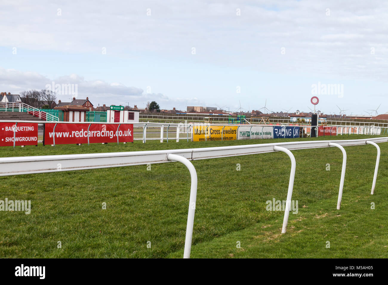 The race course and finishing post at Redcar,England,UK Stock Photo - Alamy