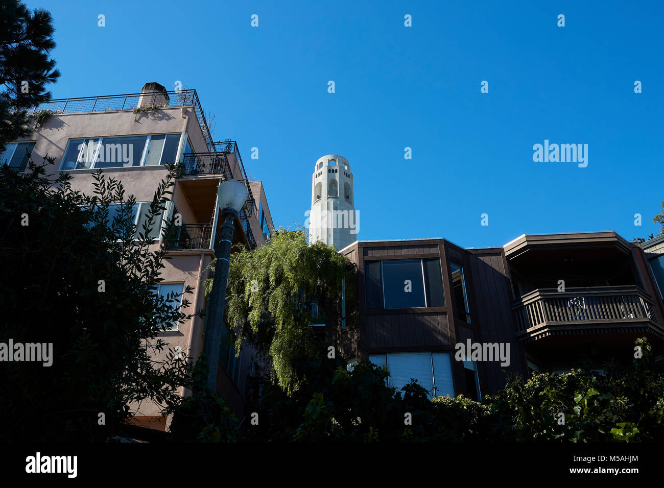The coit tower viewed from the filbert steps hi-res stock photography ...