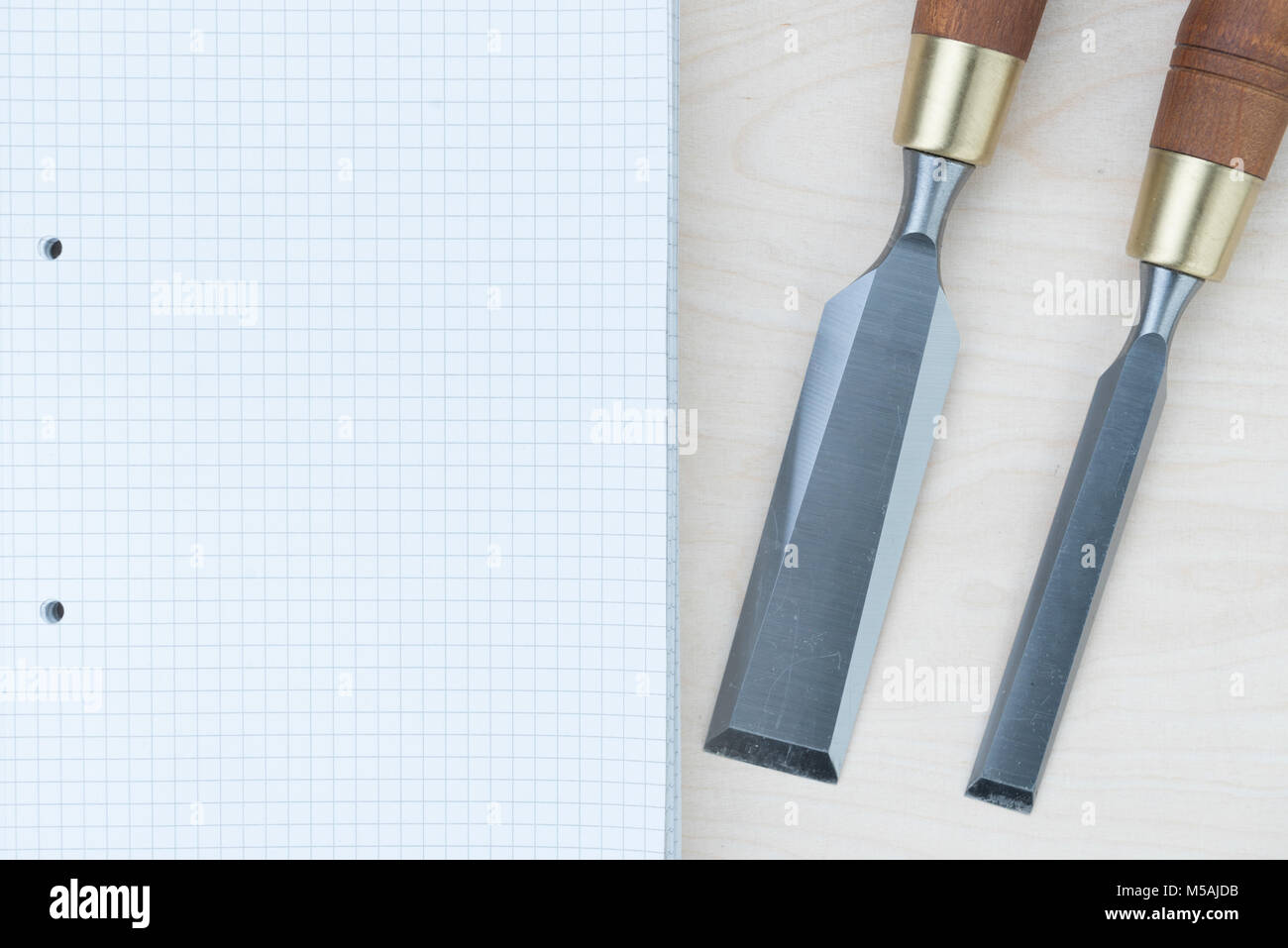 A professional chisel on a wooden background, with room for text Stock ...