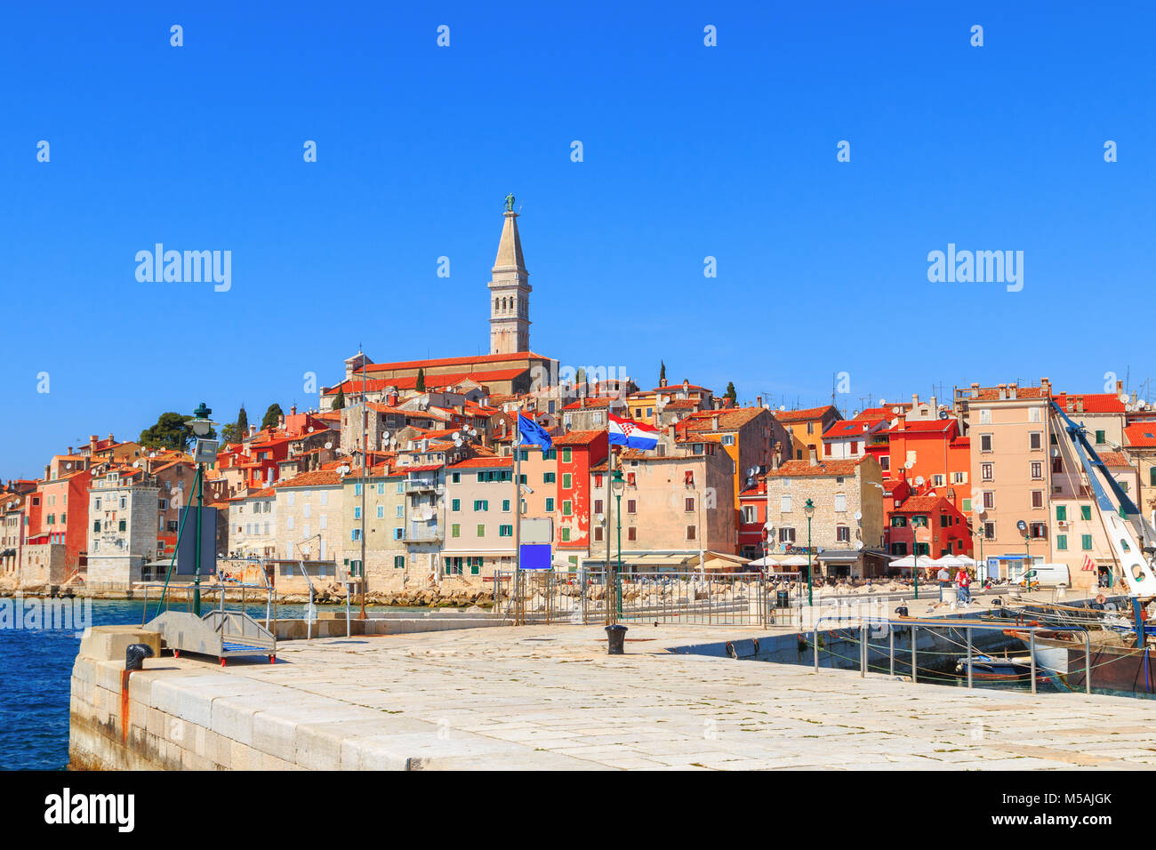 Beautiful and cozy medieval town of Rovinj, colorful with houses and ...