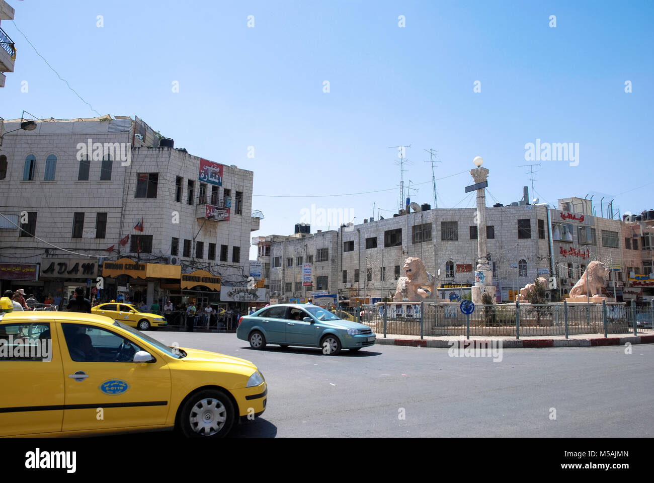 RAMALLAH, ISRAEL - AUGUST 07, 2010: Wide angle picture of cars at Al ...