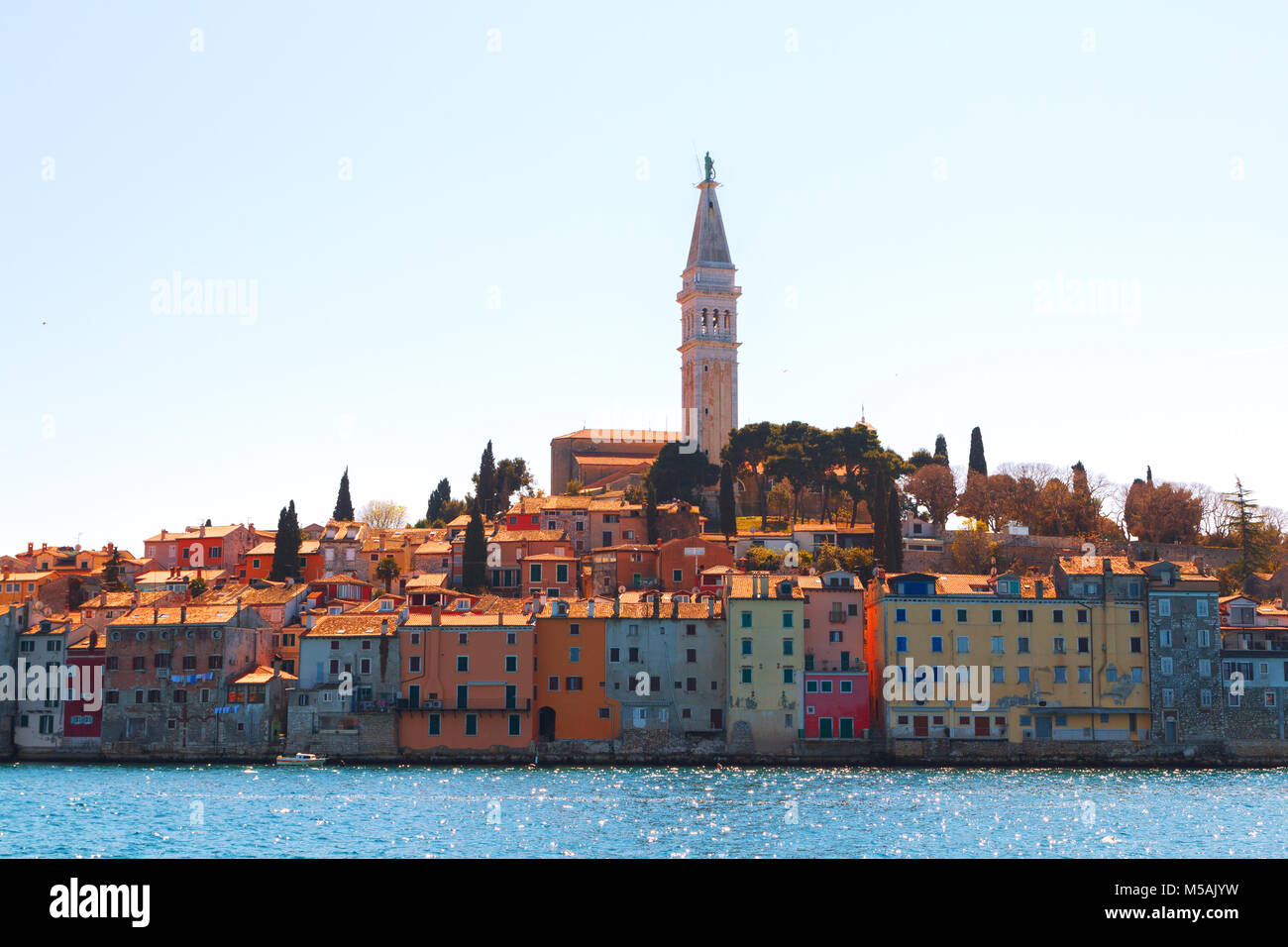 Beautiful and cozy medieval town of Rovinj, colorful with houses and ...