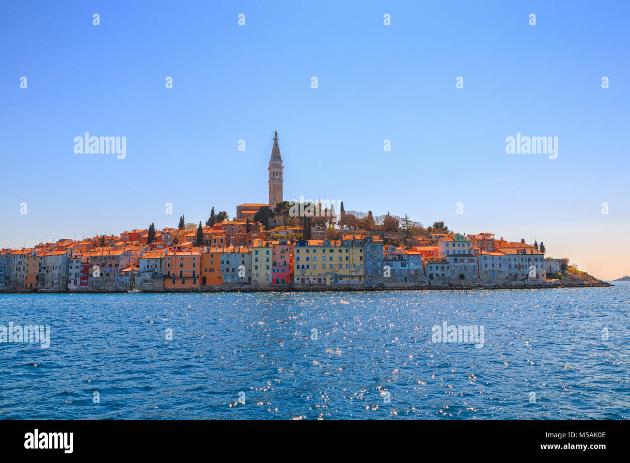 Beautiful and cozy medieval town of Rovinj, colorful with houses and ...