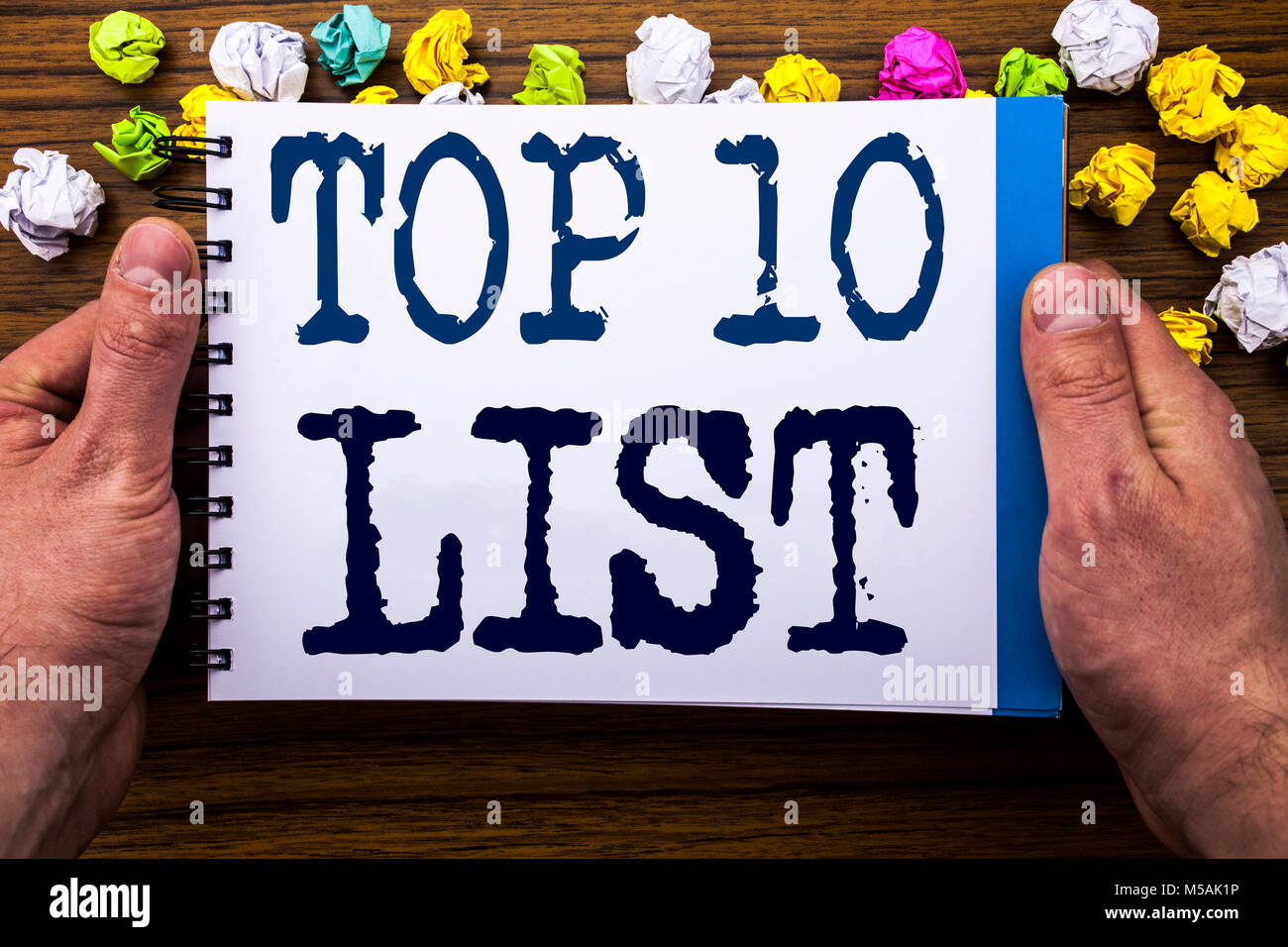 Writing text showing Top 10 Ten List. Business concept for Success ten ...