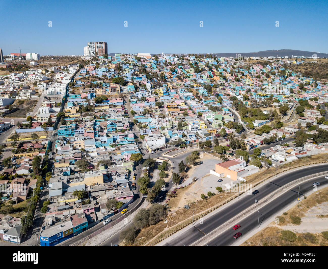 Colorful houses in the Balcones Coloniales neighborhood of Queretaro ...