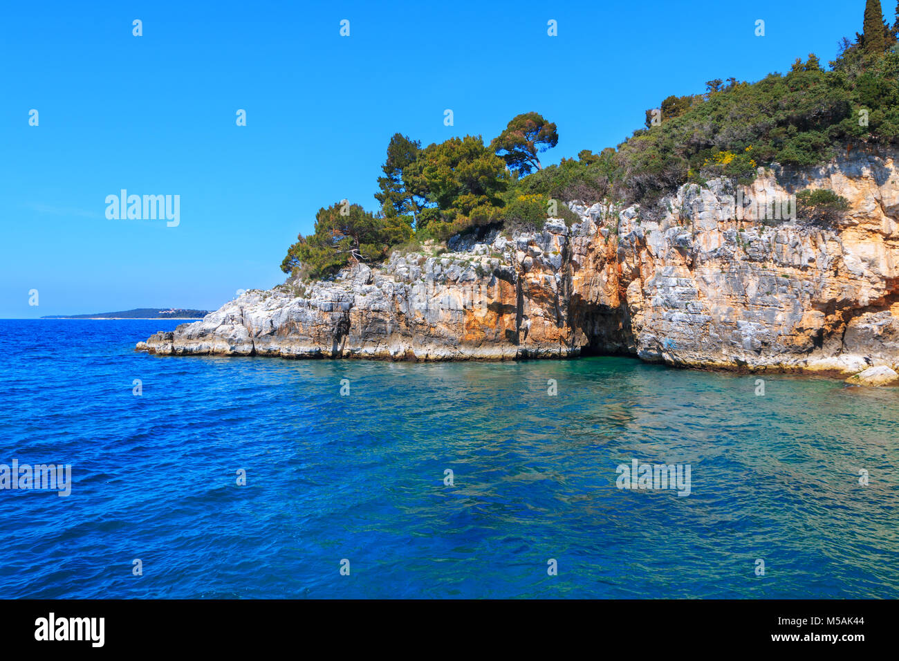 Rocky coastline on the Istrian peninsula on the Adriatic Sea in Croatia ...