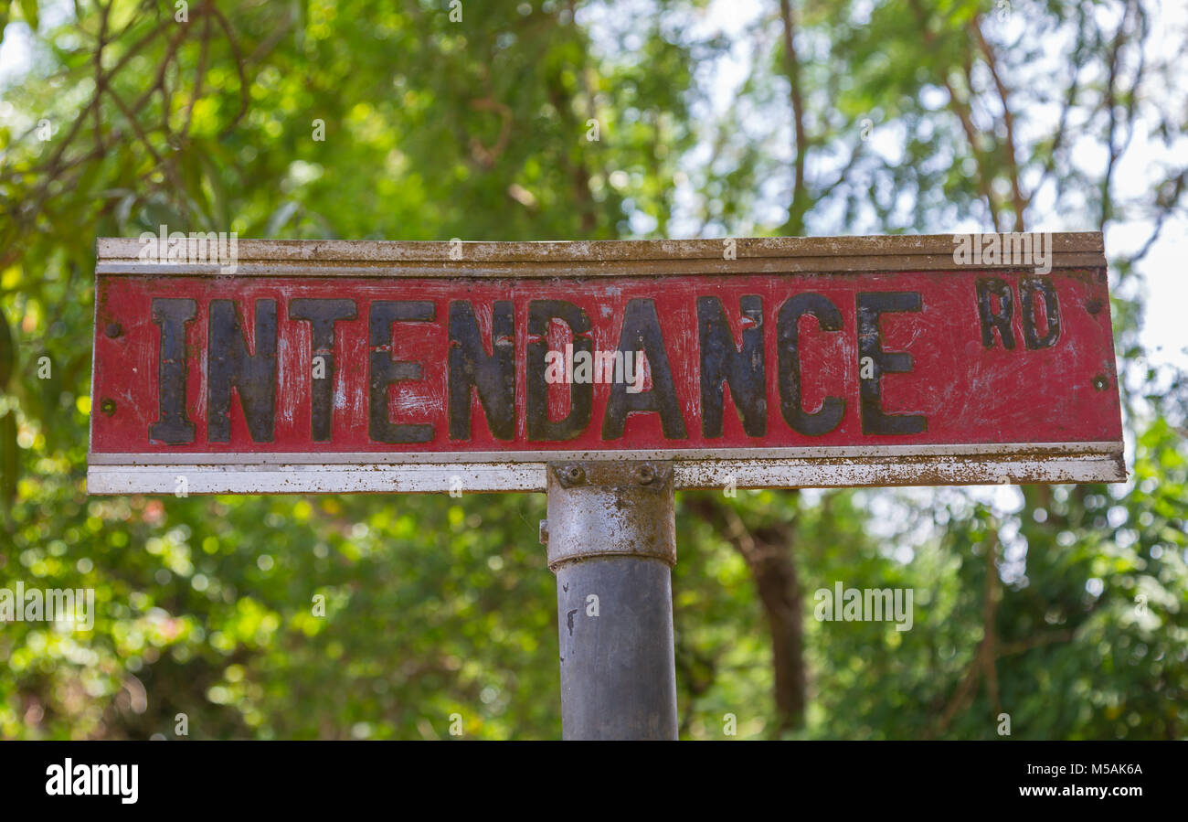 Intendance Road street sign in Mahe Seychelles Stock Photo - Alamy