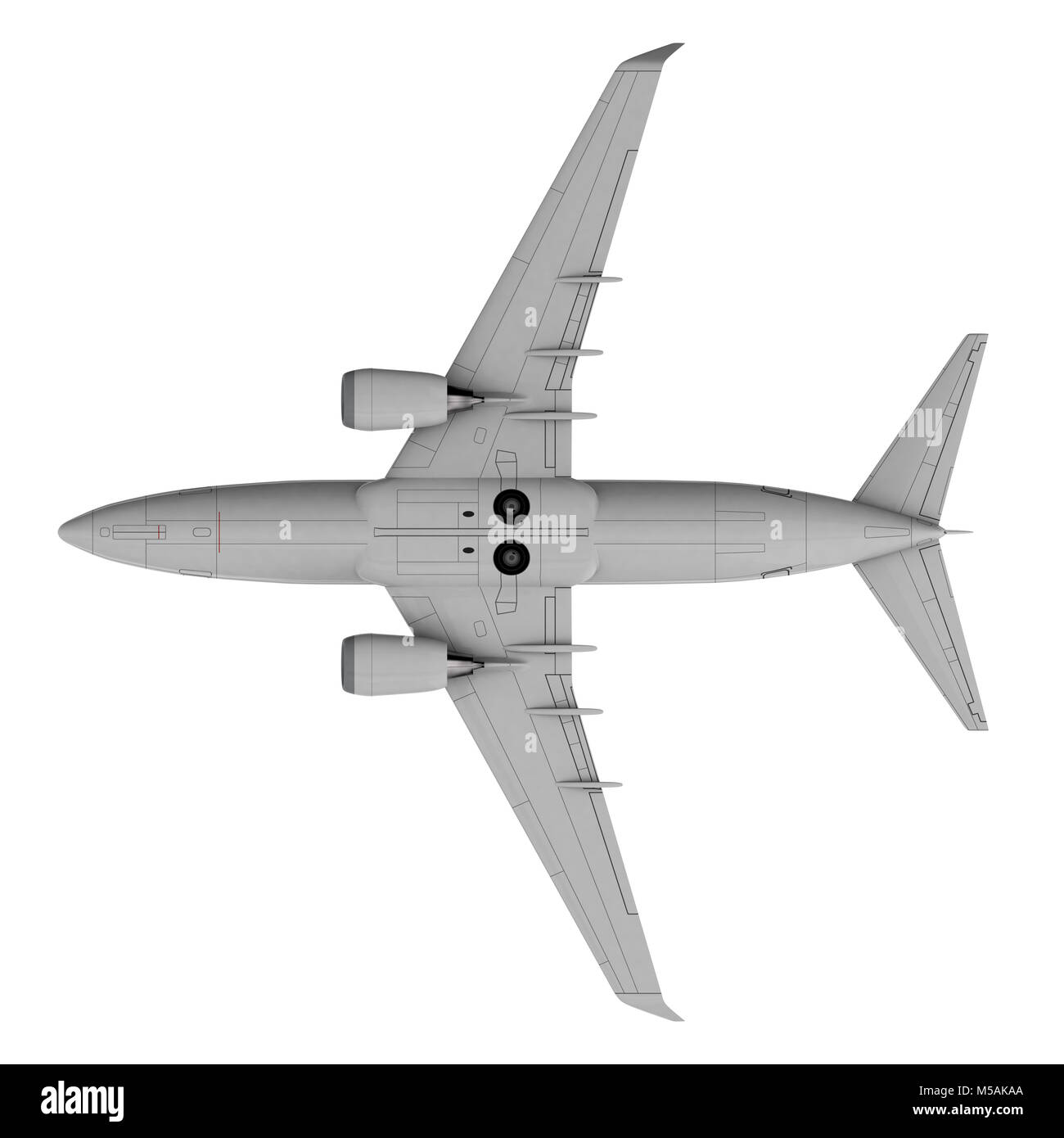 Commercial jet plane. 3D render. Bottom view Stock Photo - Alamy