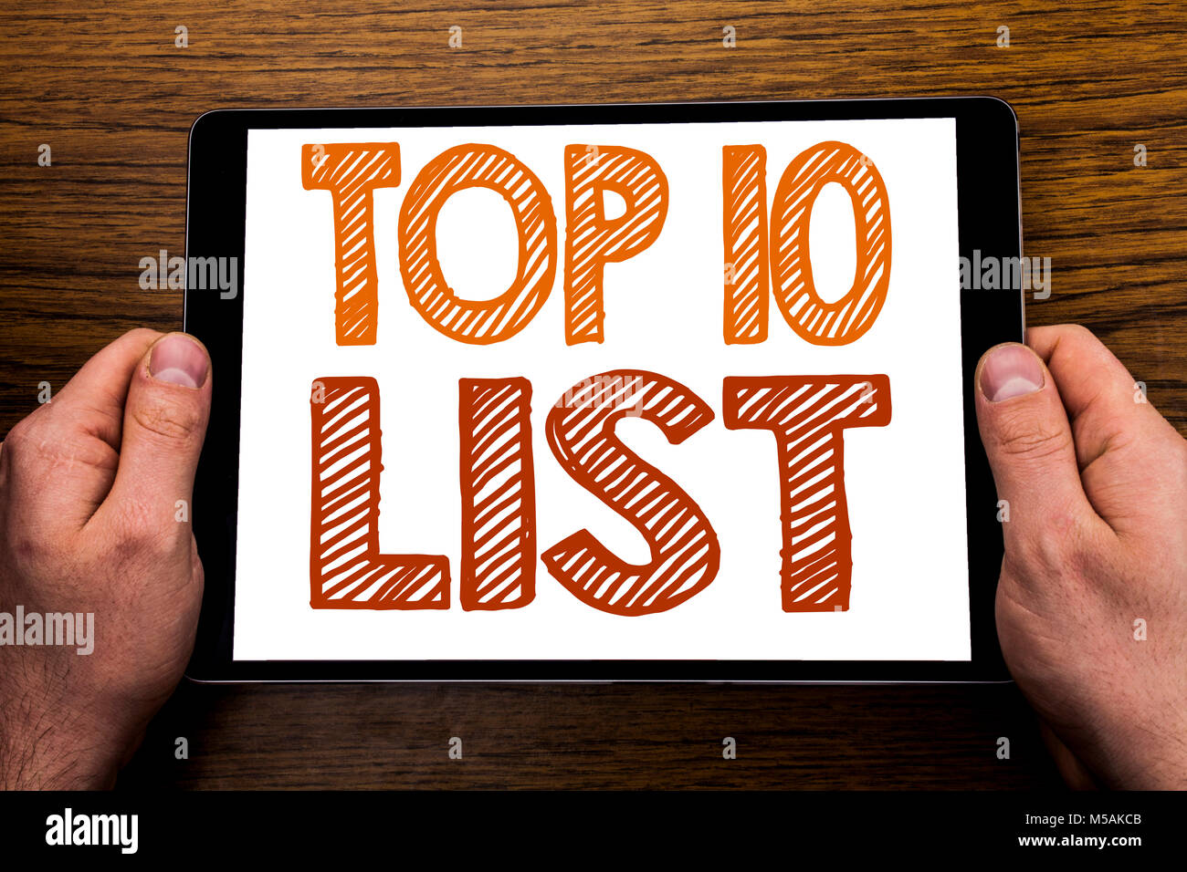 Hand writing text caption Top 10 Ten List. Business concept for Success ...