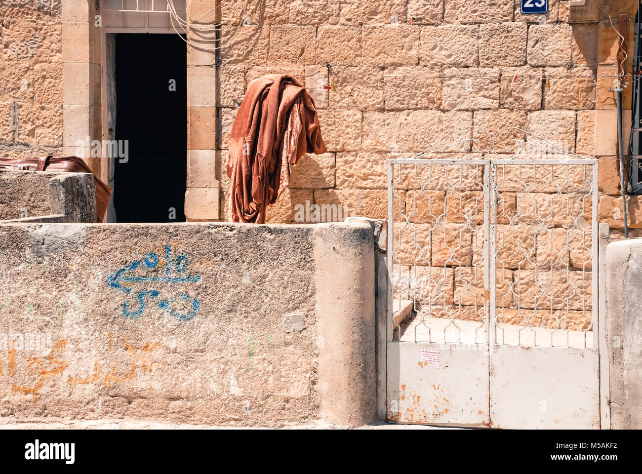 Horizontal picture of the entrance of old house in Ramallah, capital of ...