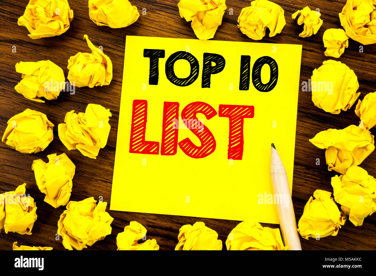 Writing text showing Top 10 Ten List. Business concept for Success ten ...