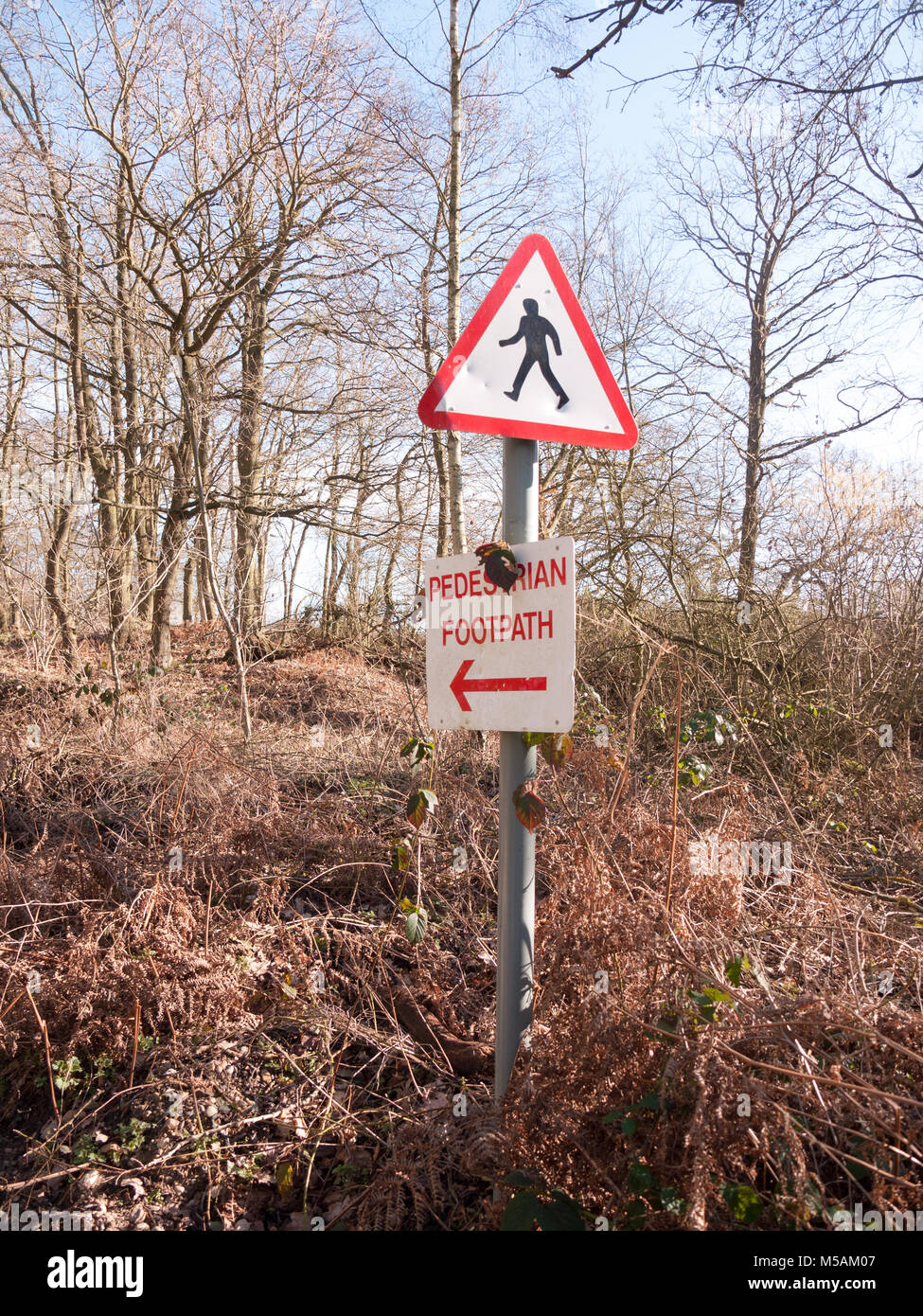 pedestrian walking red triangle sign post way; essex; england; uk Stock ...