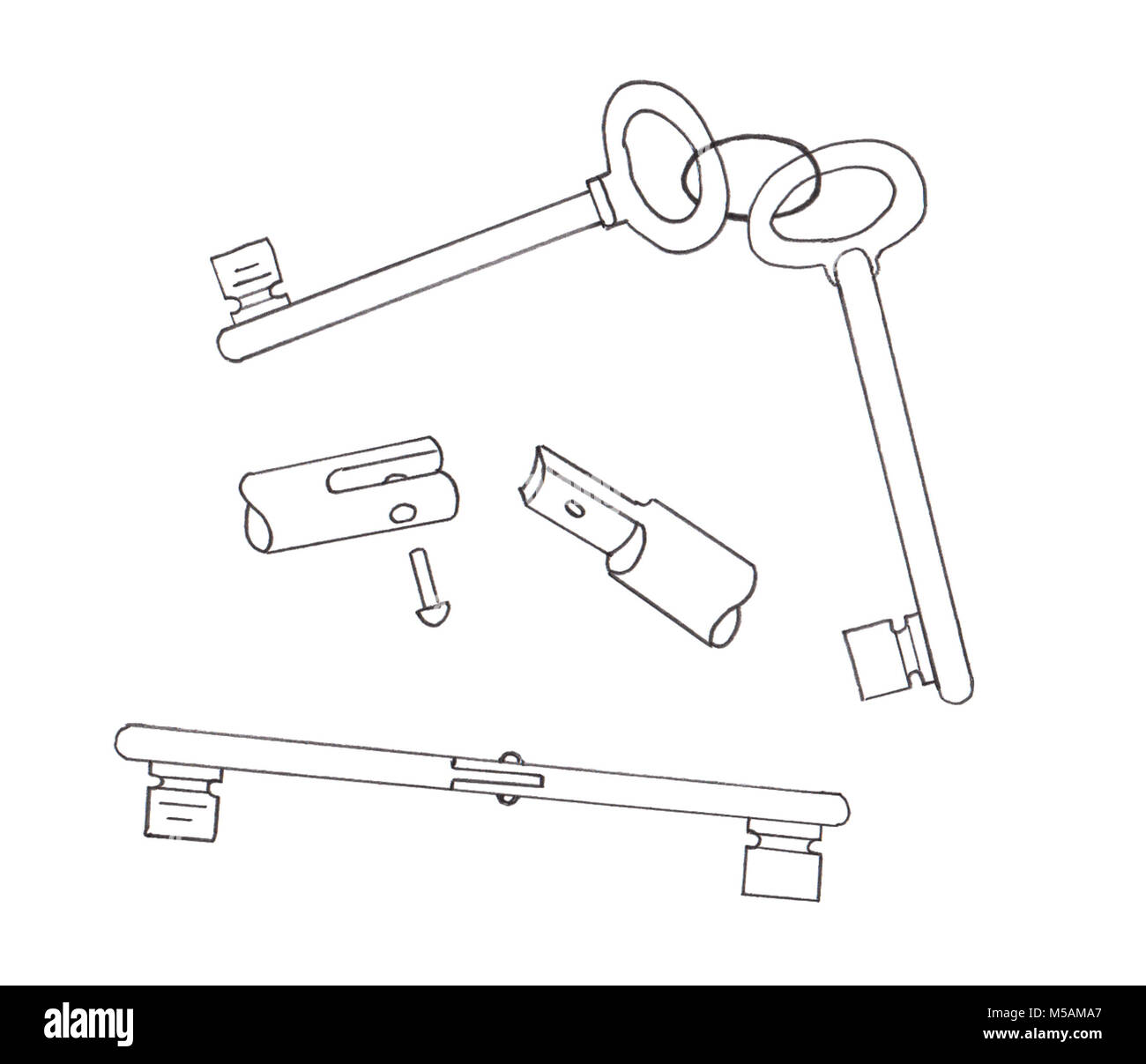 Two keys are spliced by a hinge. Sketch Stock Photo - Alamy