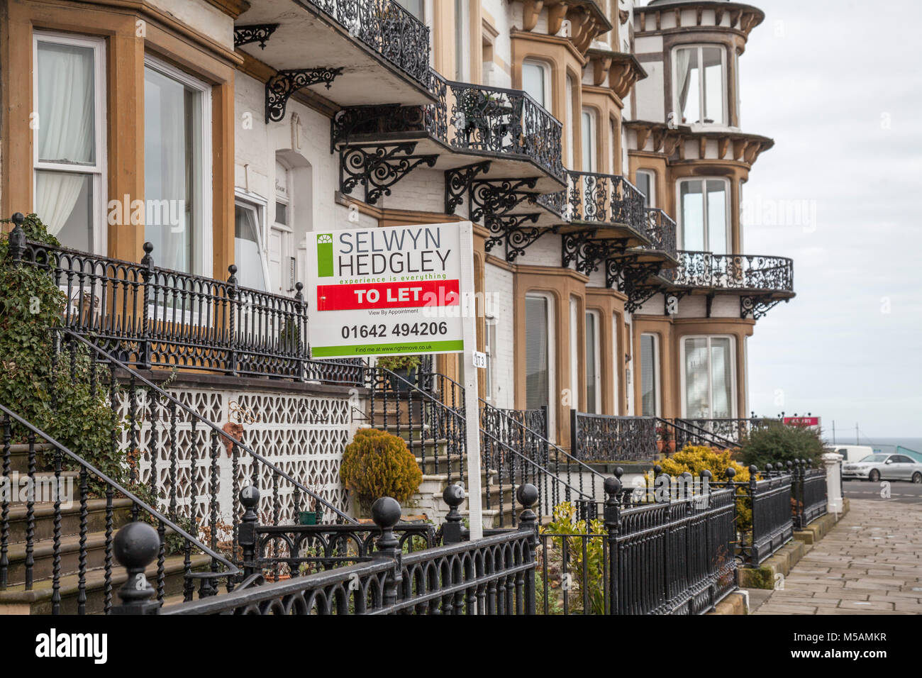 To Let sign outside Victorian terraced houses in Saltburn by the Sea ...