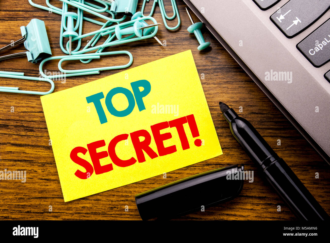 Handwriting Announcement text showing Top Secret. Business concept for ...