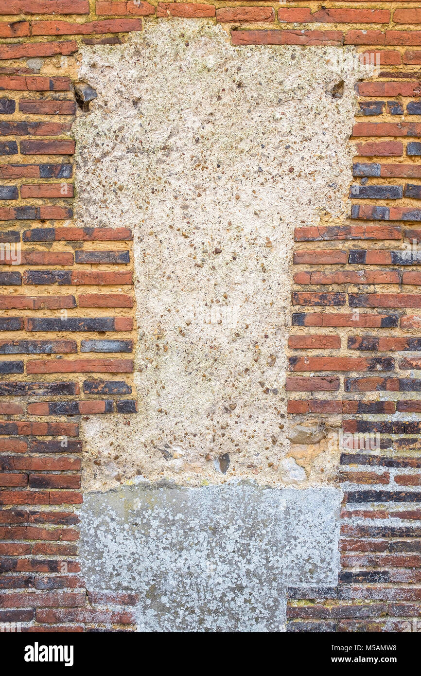 Decorative old and red brick flint wall door texture Stock Photo - Alamy