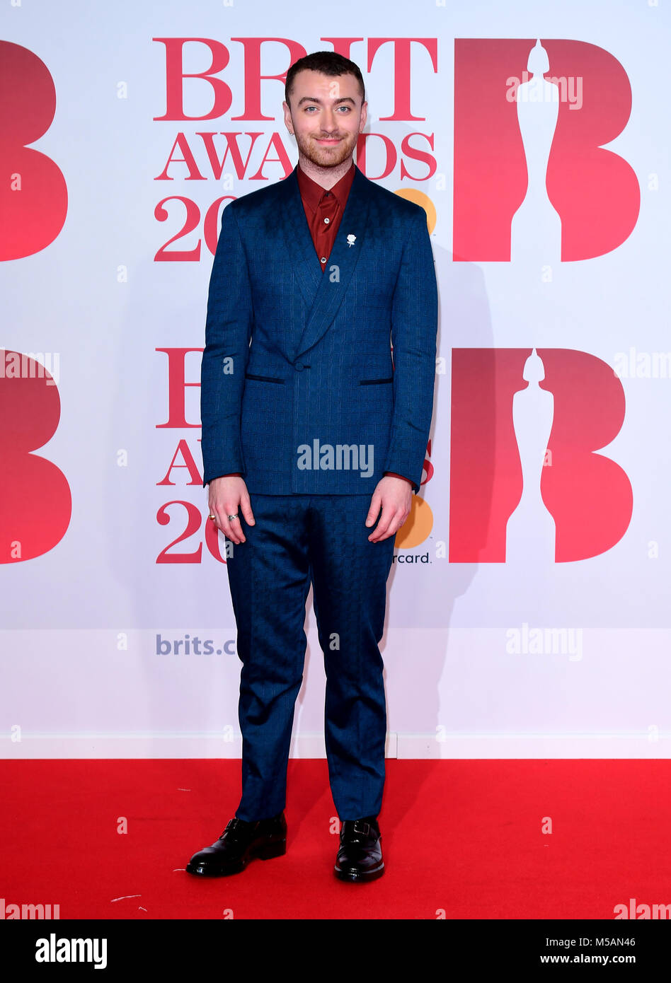 Sam Smith attending the Brit Awards at the O2 Arena, London Stock Photo ...