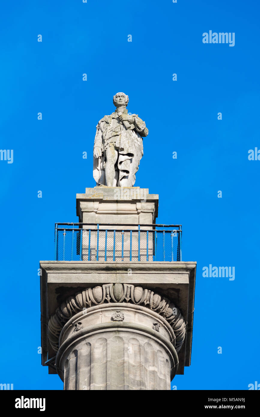 Newcastle city centre, close-up view of the statue of Earl Grey on top ...