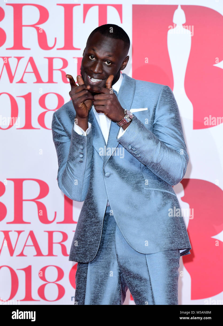 Stormzy attending the Brit Awards at the O2 Arena, London Stock Photo ...