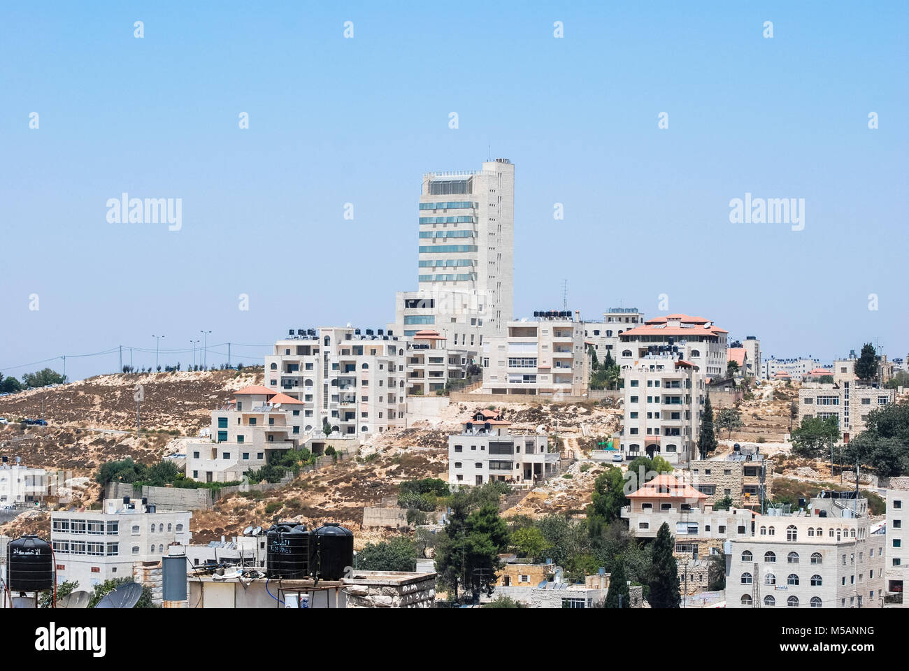 Horizontal picture of buildings on the hills of Ramallah, located in ...