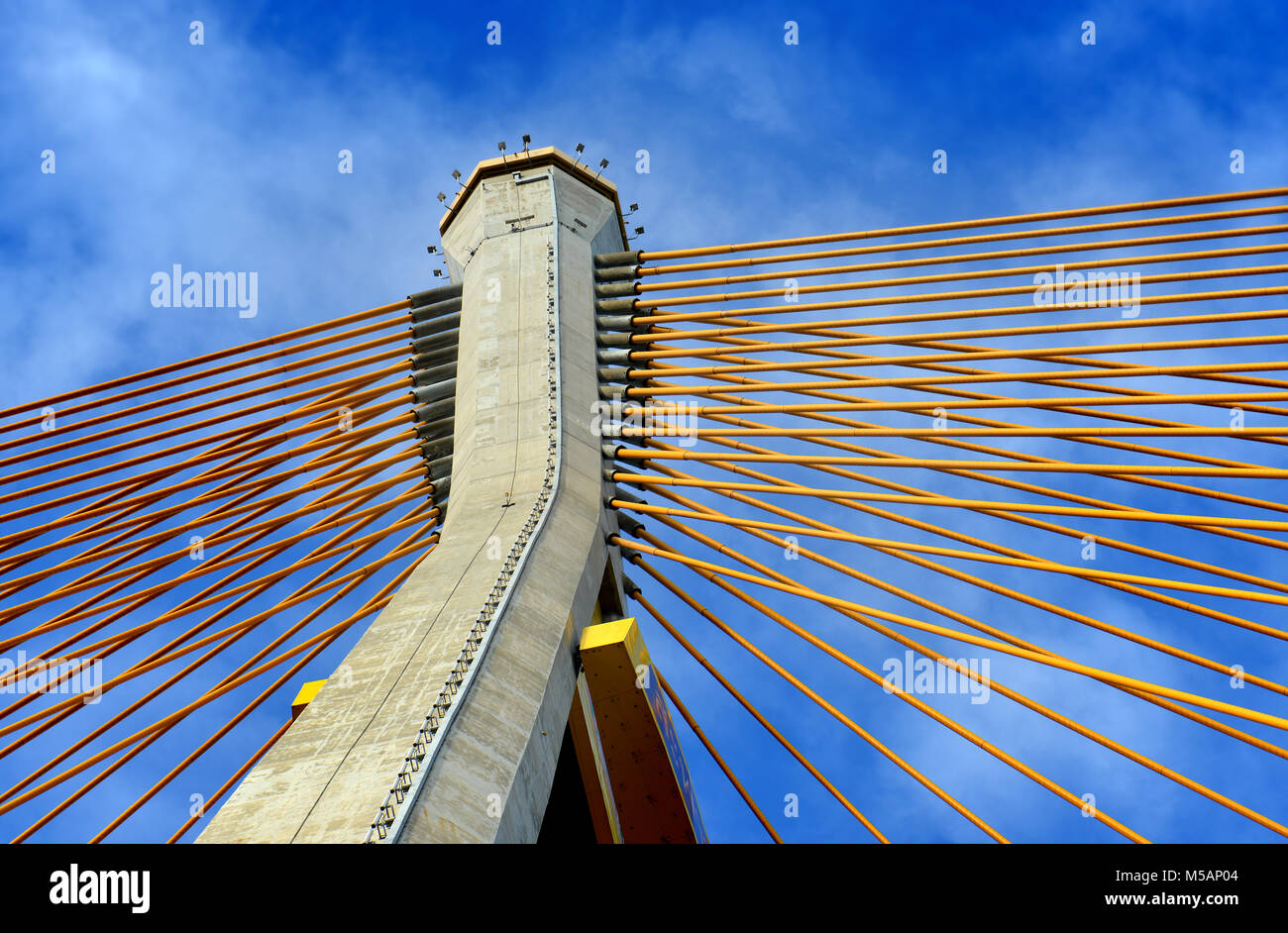 The joint of slings line with the big cement post of sling bridge in ...