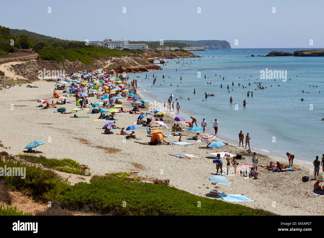 Bathers in Playa De Binigaus, Menorca,Balearic Islands, Spain Stock ...