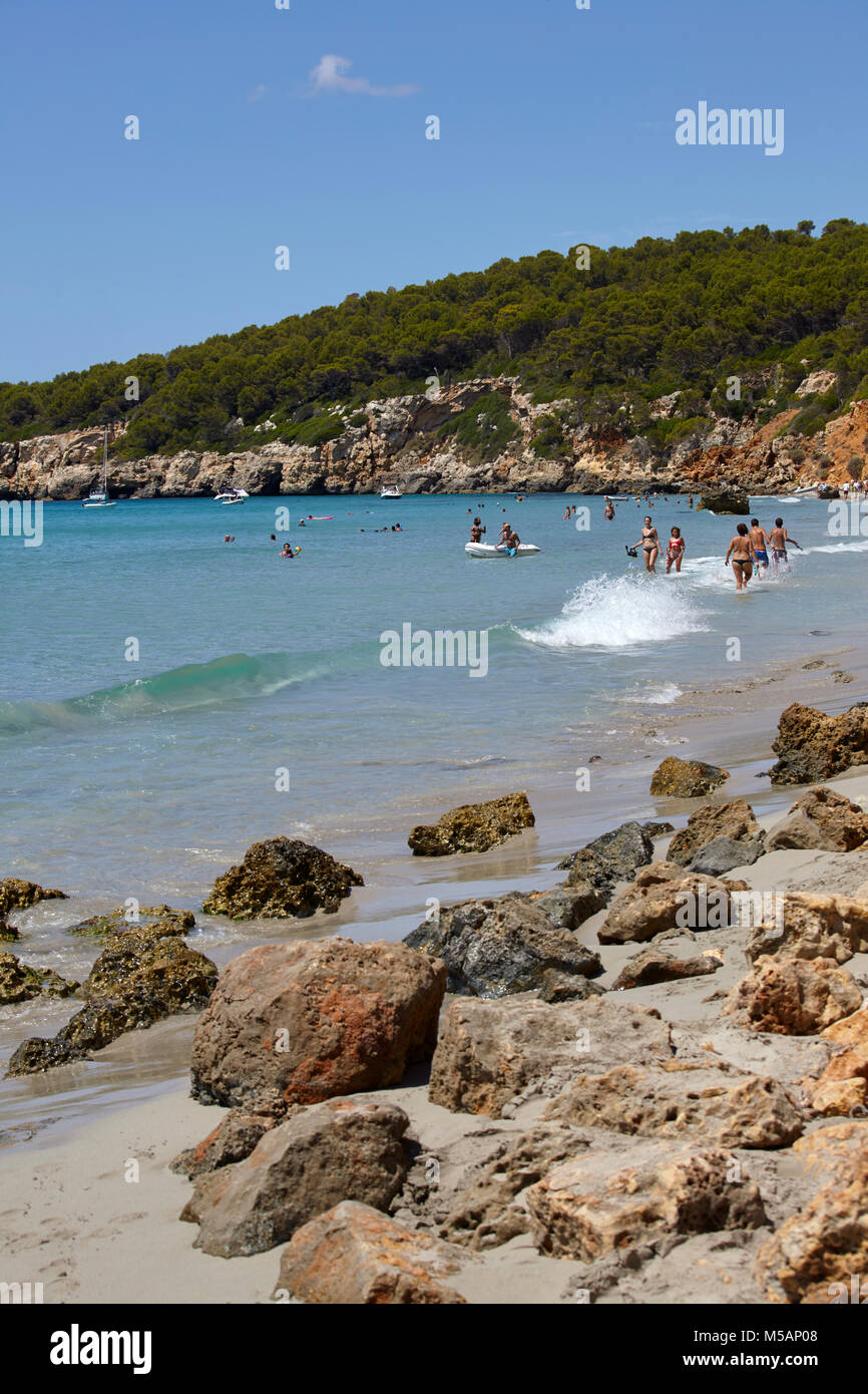 Bathers in Playa De Binigaus, Menorca,Balearic Islands, Spain Stock ...