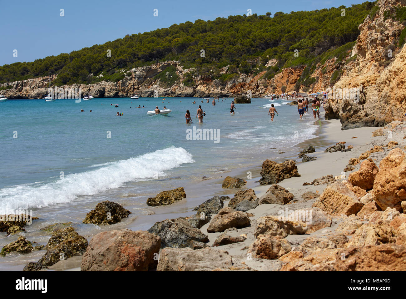 Bathers in Playa De Binigaus, Menorca,Balearic Islands, Spain Stock ...