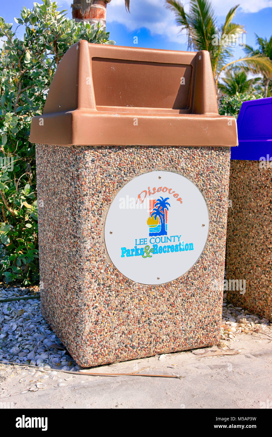 Trash can with a seashell effect at Boca Grande beach on Gasparilla ...
